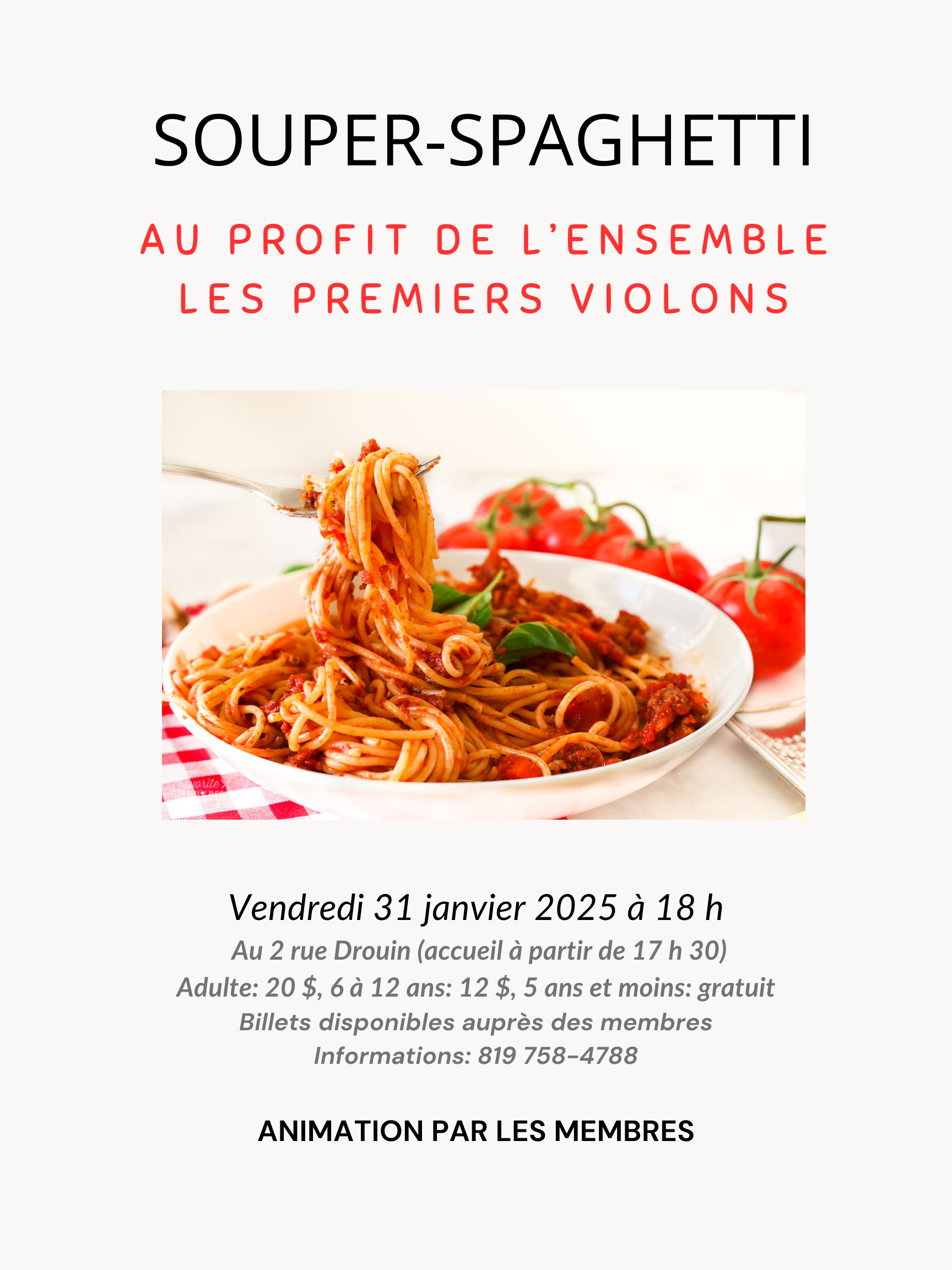 Souper-spaghetti au profit de l'Ensemble Les Premiers Violons - La ...